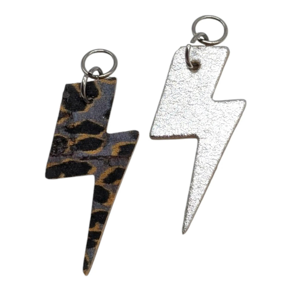 Silver and grey leopard mini lightning bolt cork charms